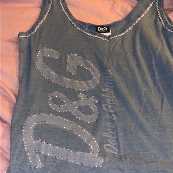 D&G | Tops | Dg Powder Blue V Neck Tank With Rhinestone Lace | Poshmark